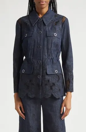 Veronica Beard Kiki Embroidered Chambray Jacket