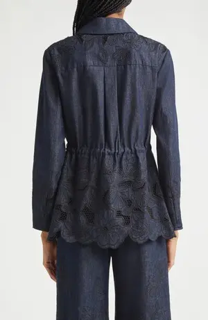 Veronica Beard Kiki Embroidered Chambray Jacket