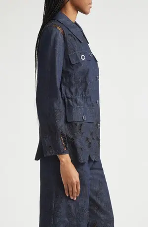 Veronica Beard Kiki Embroidered Chambray Jacket