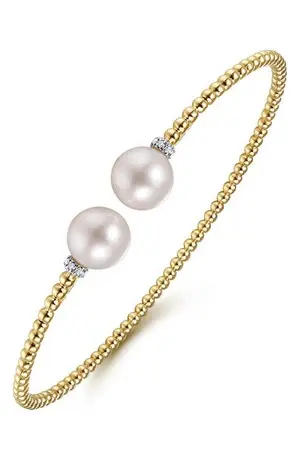 GABRIEL & CO. Beaded Pearl & Diamond Cuff Bracelet - Gold