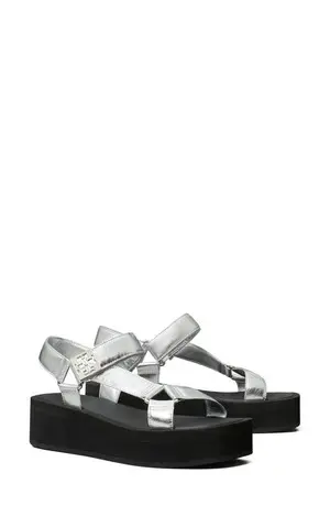 Tory Burch Mellow Platform Sandal - Silver/perfect Black