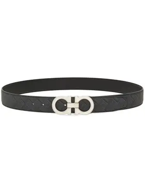 FERRAGAMO Gancini Leather Belt - Grey
