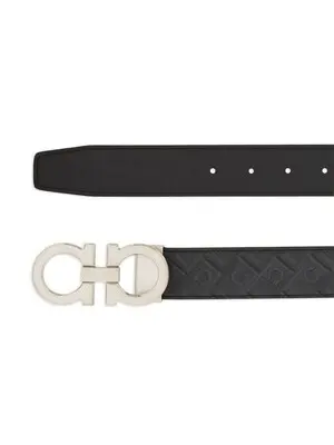 FERRAGAMO Gancini Leather Belt - Grey