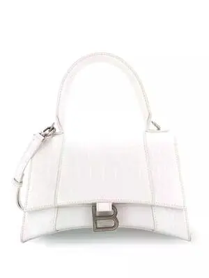 Balenciaga Hourglass Small Top Handle Crossbody Bag Crocodile Embossed - White