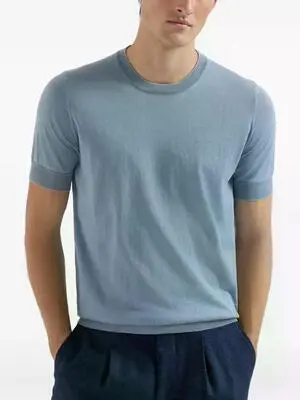 Brunello Cucinelli Cotton Lightweight Knit T-shirt With Contrast Details - Grey