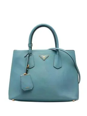 Prada Medium Saffiano Cuir Double Satchel - Blue