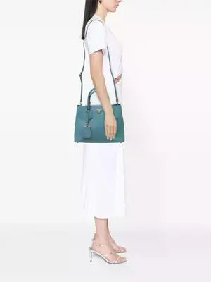 Prada Medium Saffiano Cuir Double Satchel - Blue