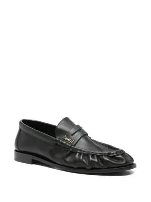 Saint Laurent Logo-plaque Gathered Loafers - Black
