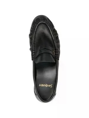 Saint Laurent Logo-plaque Gathered Loafers - Black