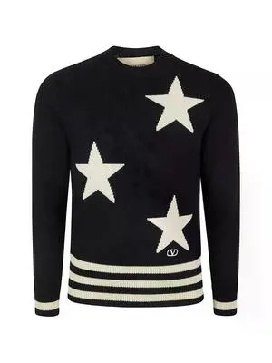 Valentino Garavani Star Striped Cashmere Sweater - Black