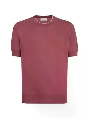 Brunello Cucinelli Cotton Lightweight Knit T-shirt With Contrast Details - Red