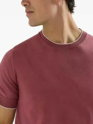 Brunello Cucinelli Cotton Lightweight Knit T-shirt With Contrast Details - Red