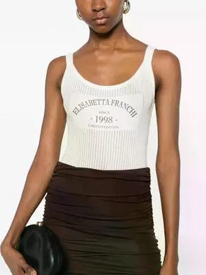 Elisabetta Franchi Ribbed Knit Bodysuit With Logo Print - White