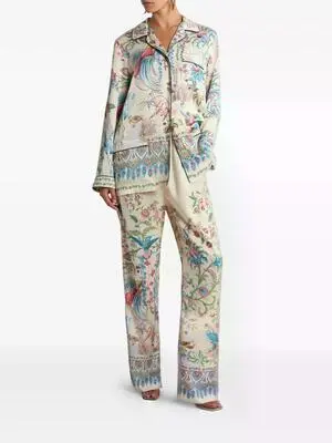 Etro Silk Twill Shirt With Placed Flora And Fauna Print - Neutrals