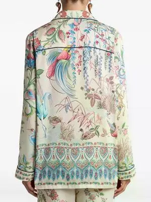 Etro Silk Twill Shirt With Placed Flora And Fauna Print - Neutrals