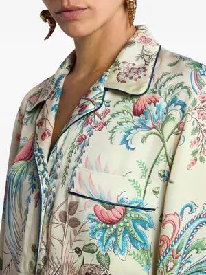 Etro Silk Twill Shirt With Placed Flora And Fauna Print - Neutrals