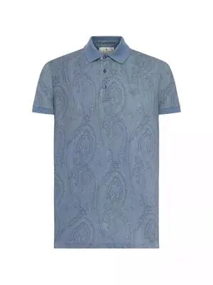 Etro Cotton Polo Shirt With Arnica Motif - Blue