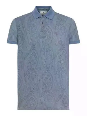 Etro Cotton Polo Shirt With Arnica Motif - Blue