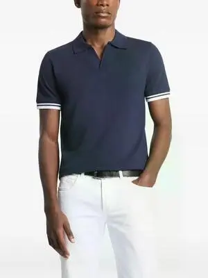 FAY Striped Piqued Short-sleeves Polo Shirt - Blue