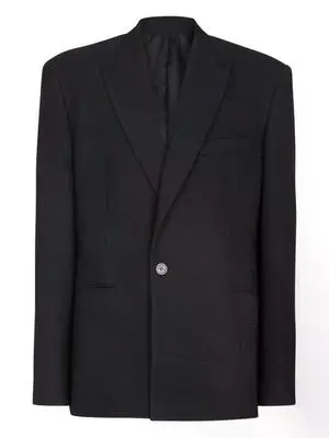 Balmain Monogram-pattern Single-breasted Wool Blazer