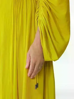LANVIN Gathered-detail Crew-neck Midi Dress - Yellow