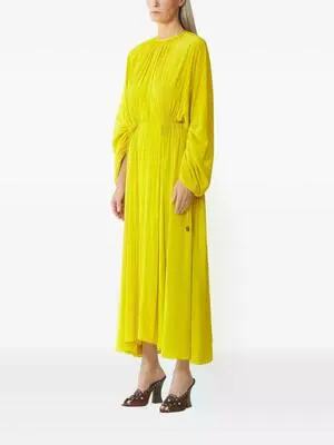 LANVIN Gathered-detail Crew-neck Midi Dress - Yellow