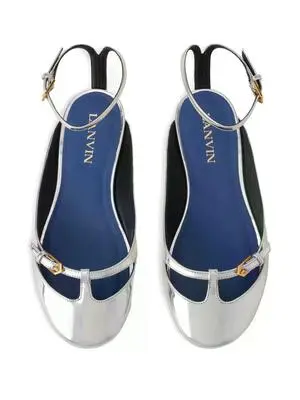 LANVIN Buckle Ankle-strap Ballet Flats - Silver