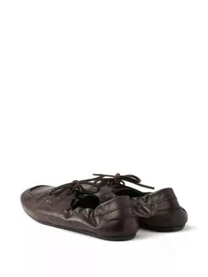 Prada Leather Lace-up Boat Shoes - Brown