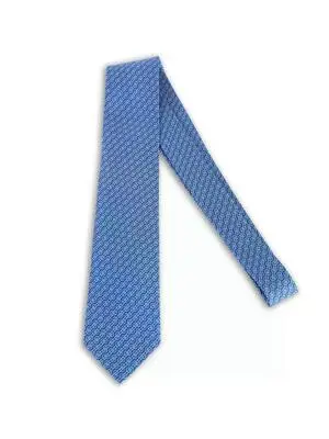 FERRAGAMO Woven Print Silk Neck Tie - Blue