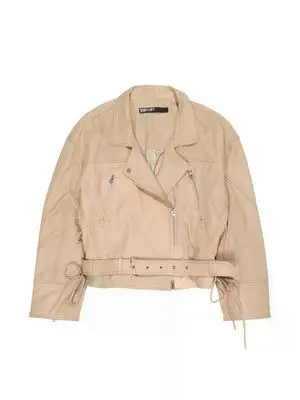Bimba Y Lola Zip-fastening Belted Leather Jacket - Neutrals