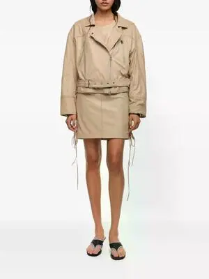Bimba Y Lola Zip-fastening Belted Leather Jacket - Neutrals