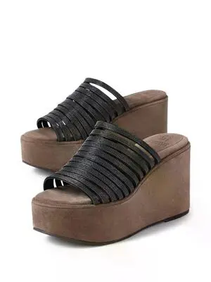 Brunello Cucinelli Monili-embroidered Suede Wedge Sandals