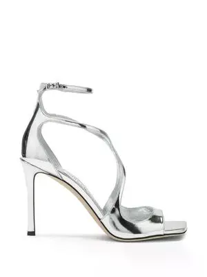 JIMMY CHOO Azia 95 Metallic Leather Sandals - Silver