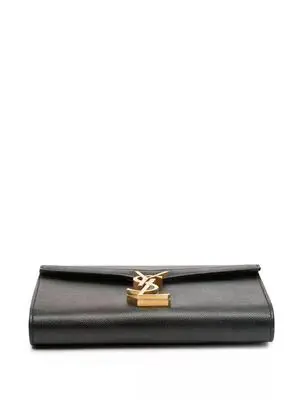 Saint Laurent Grain De Poudre Monogram Cassandra Chain Wallet - Black