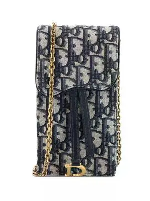 Dior Vertical Saddle Chain Pouch Oblique Canvas Clutch