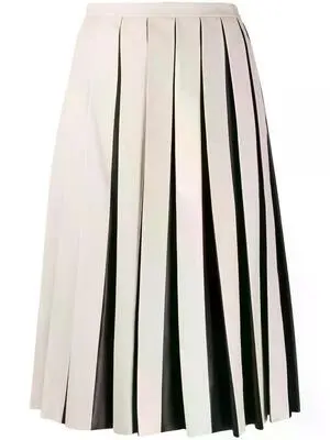 TOD'S Pleated Lambskin Leather Midi Skirt - Neutrals