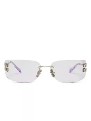 Miu Miu Logo-plaque Rimless Sunglasses - Gold