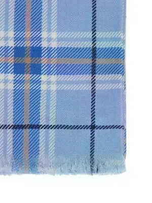 Eric Bompard Tartan Fringed Scarf - Blue