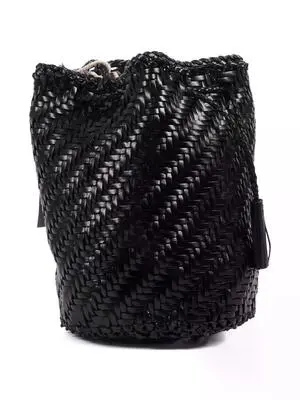 Dragon Diffusion Pompom Double Jump Leather Bucket Bag - Black