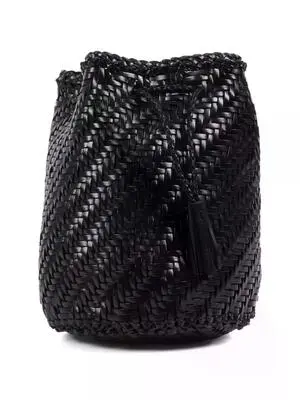 Dragon Diffusion Pompom Double Jump Leather Bucket Bag - Black