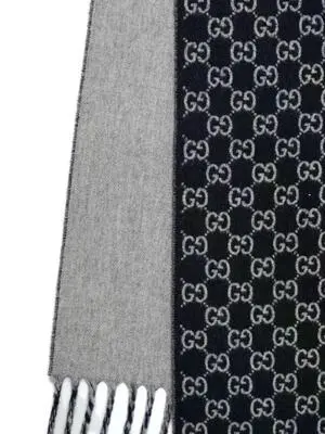 Gucci Gg-monogram Fringed-detail Scarf - Blue