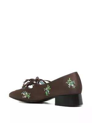 NICOLE SALDANA Floral-embroidered Pumps - Brown