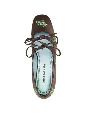 NICOLE SALDANA Floral-embroidered Pumps - Brown