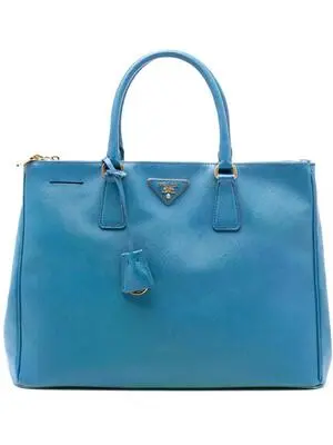 Prada Large Saffiano Lux Galleria Double Zip Satchel - Blue