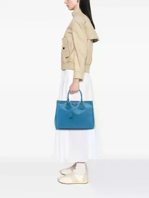 Prada Large Saffiano Lux Galleria Double Zip Satchel - Blue
