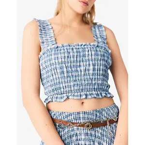 Maje Checked Rhinestone-embellished Cotton Top