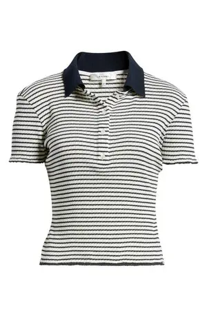FRAME Stripe Crop Pointelle Polo