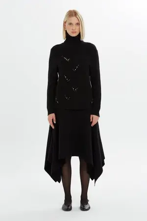 GIZIA Beaded Embellished Turtleneck Knit Jumper