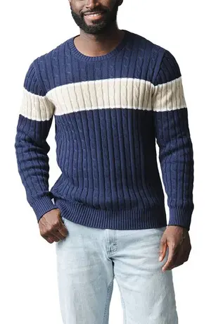 HOPE & HENRY Organic Cotton Crew Neck Cable Sweater