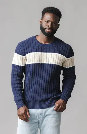HOPE & HENRY Organic Cotton Crew Neck Cable Sweater
